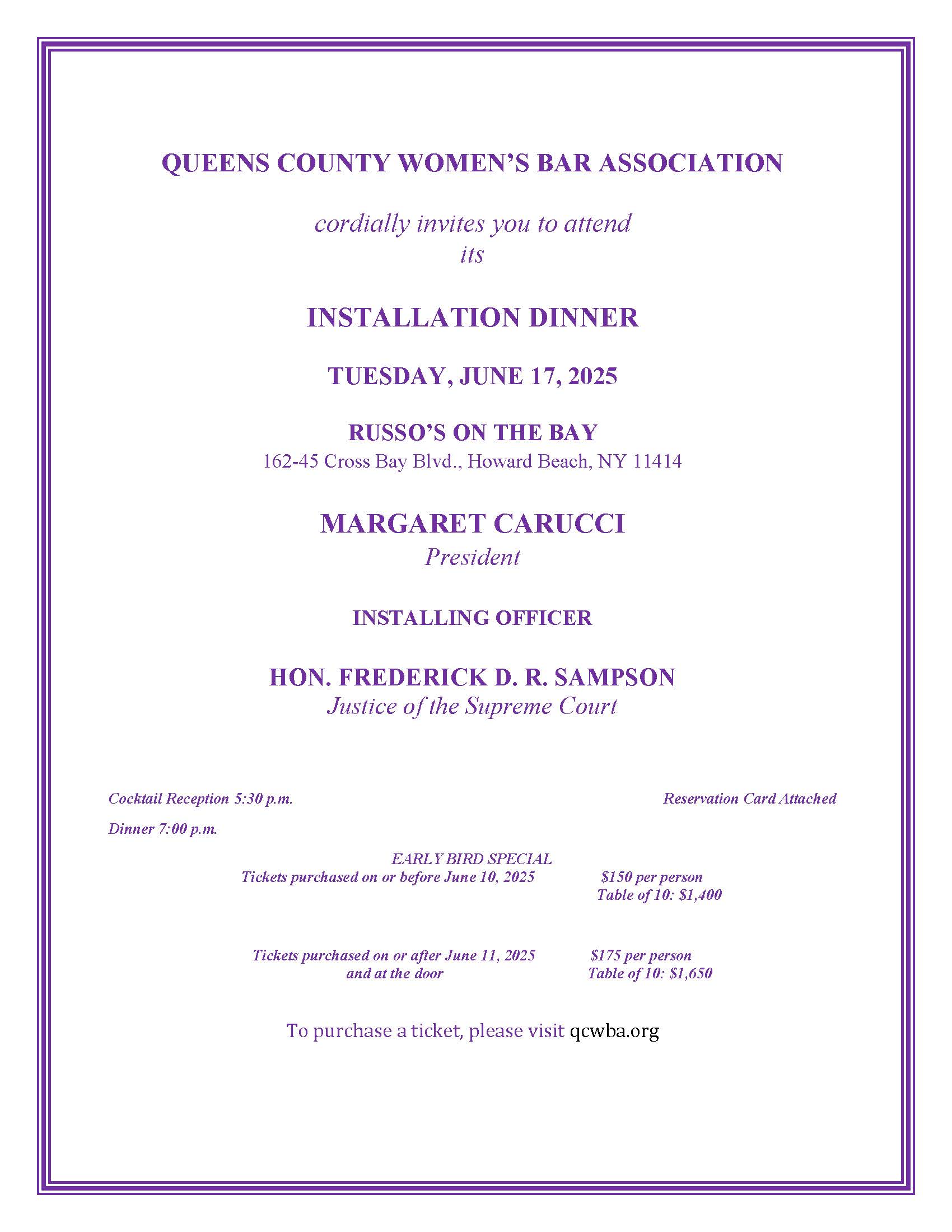 Installation Dinner - 2025 - Queens County Women's Bar Association